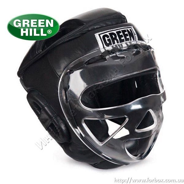 Шлем тренировочный Green Hill Safe с забралом из кожи (HGS-4023, черный ...